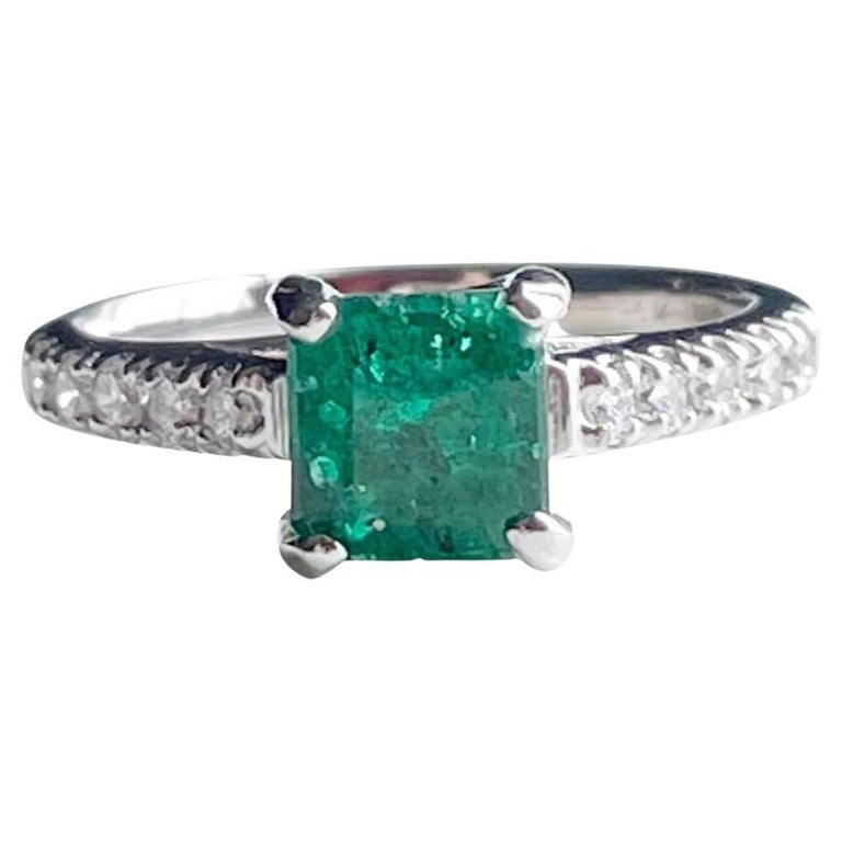 Vintage 14k White Gold Solitaire 1.41ct Natural Step Cut Emerald ...