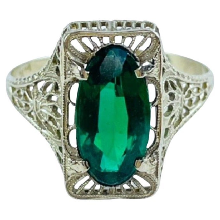 Bague vintage filigrane en or blanc 14 carats avec tsavorite, facile à ...