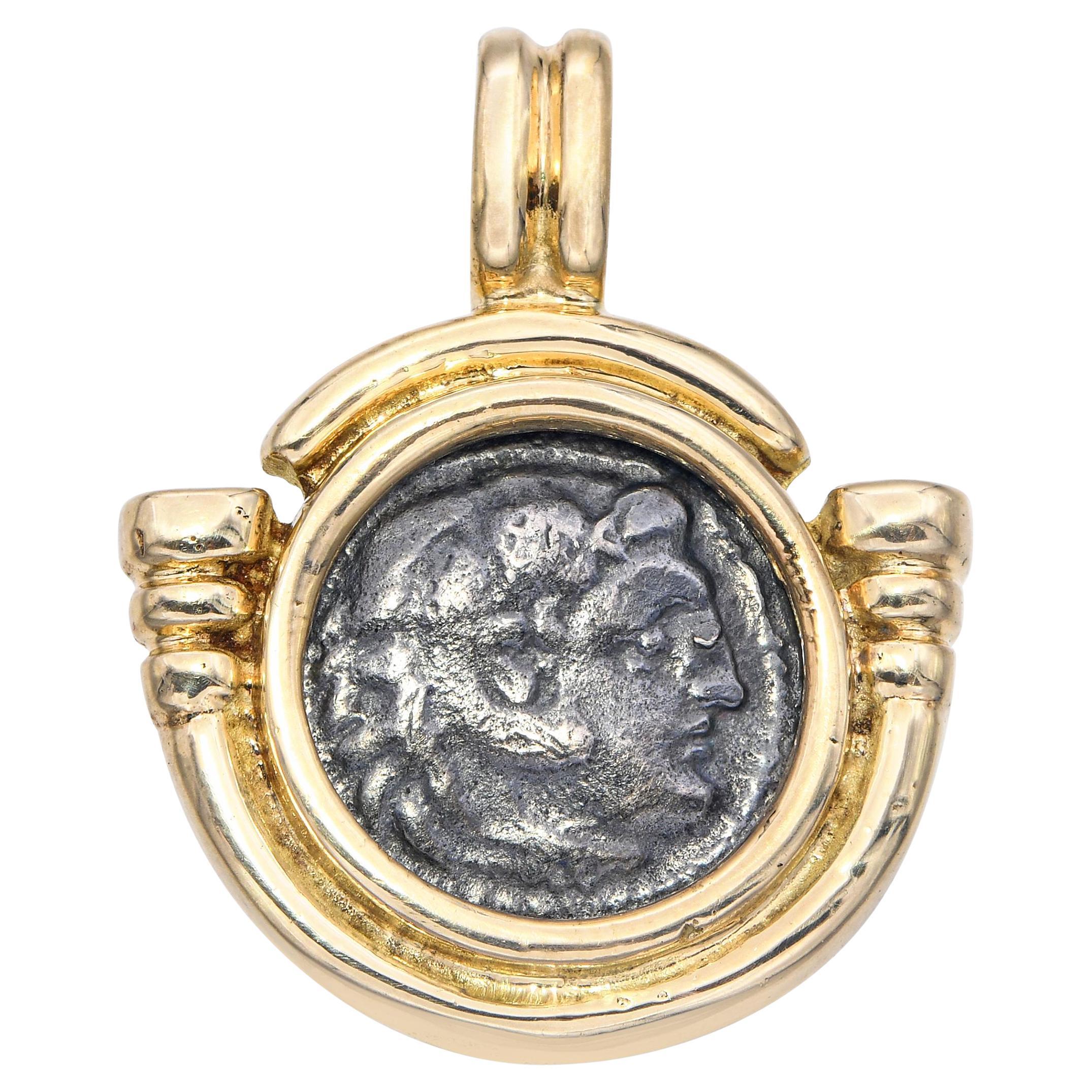 Vintage 18k Gold Roman Coin Pendant in 14k Gold Necklace For Sale at ...