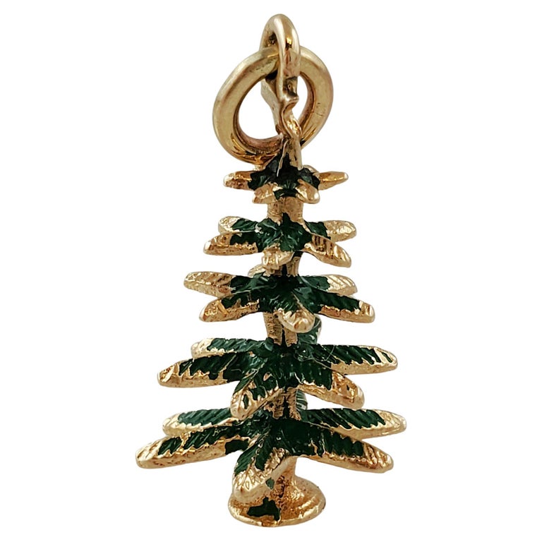 Vintage 14K Yellow Gold and Enamel Christmas Tree Charm at 1stDibs