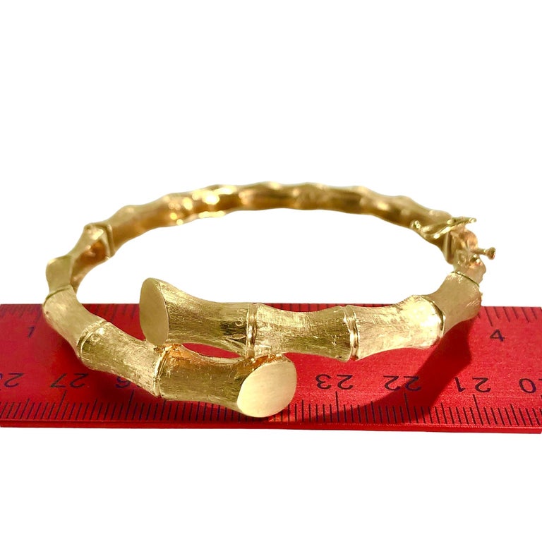 Vintage 14k Yellow Gold Bamboo Motif Bypass Bangle Bracelet For Sale at ...