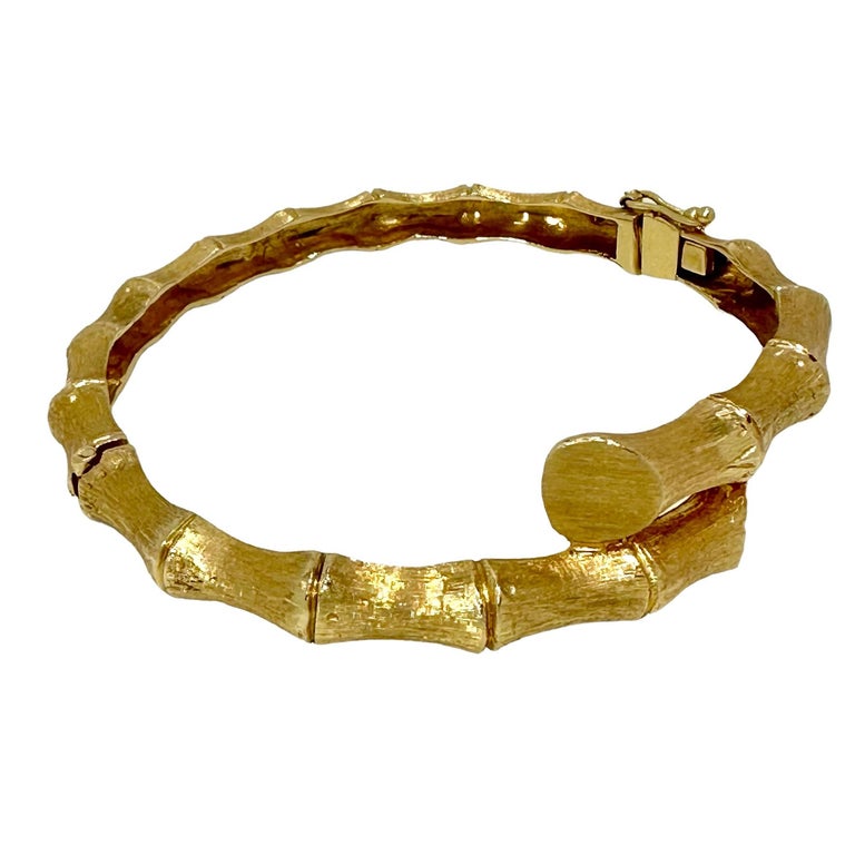Vintage 14K Yellow Gold Bamboo Motif Bypass Bangle Bracelet For Sale at ...