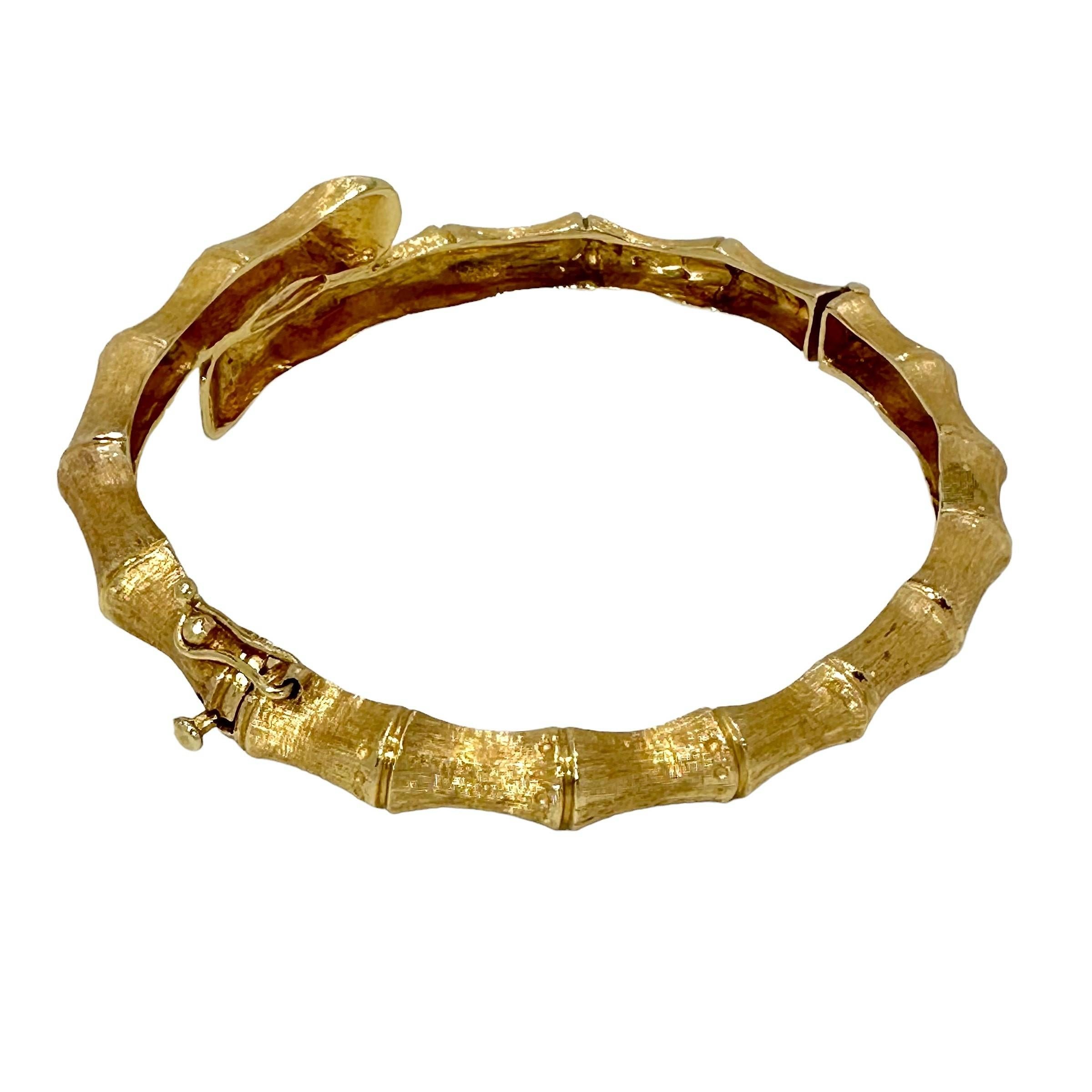 Vintage 14K Yellow Gold Bamboo Motif Bypass Bangle Bracelet For Sale at ...