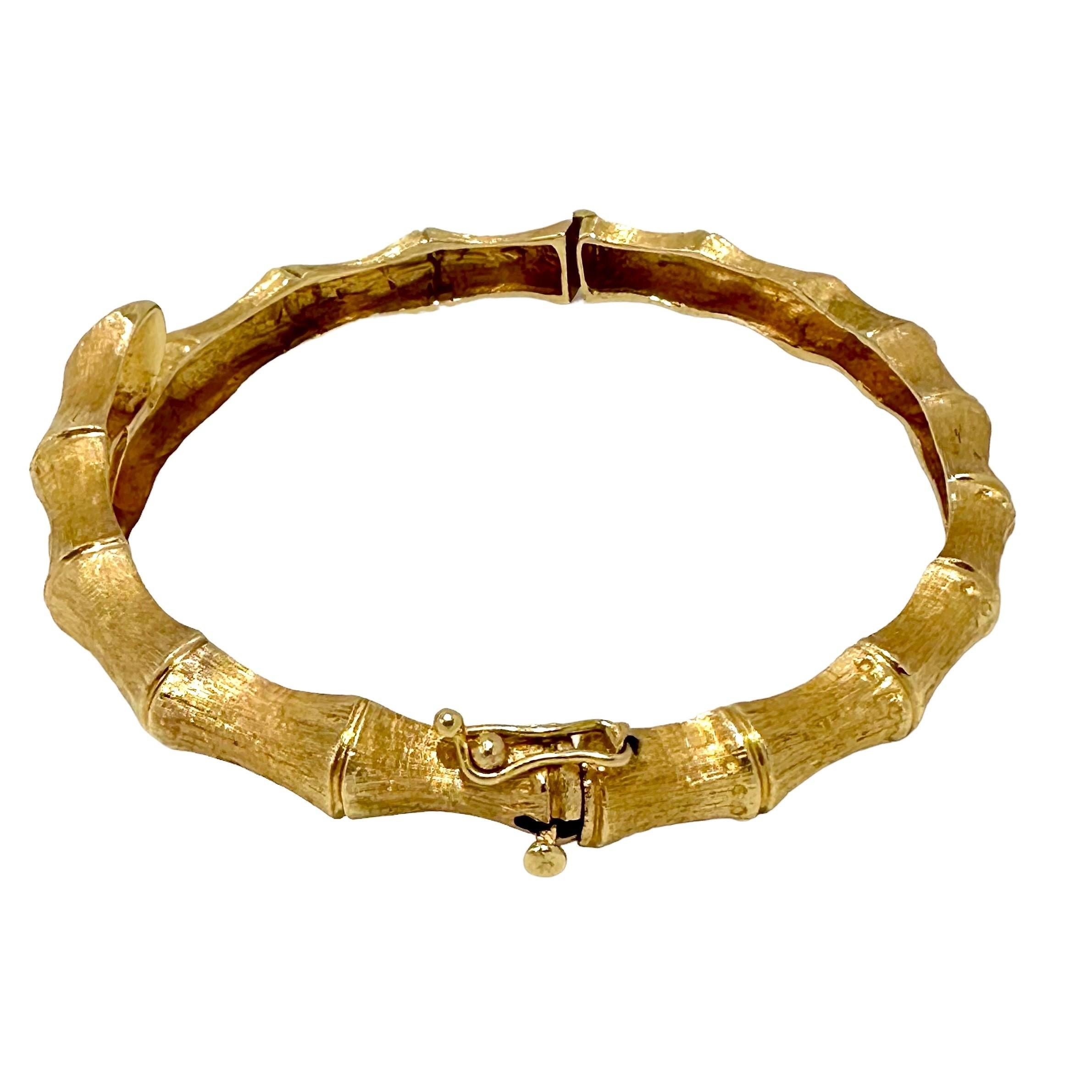 Vintage 14K Yellow Gold Bamboo Motif Bypass Bangle Bracelet For Sale at ...