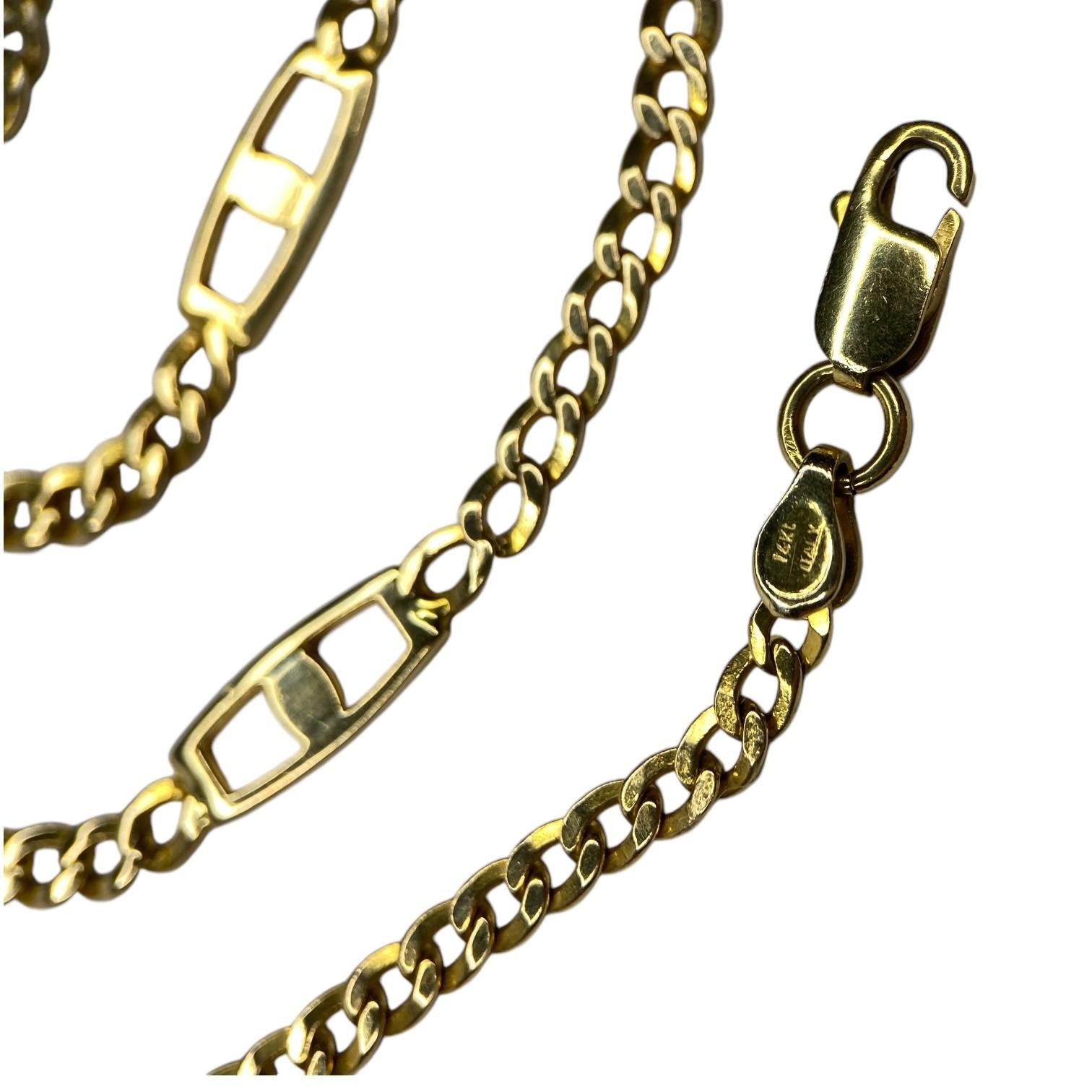 Vintage 14K Yellow Gold Curb Links Chain with Stations at 1stDibs