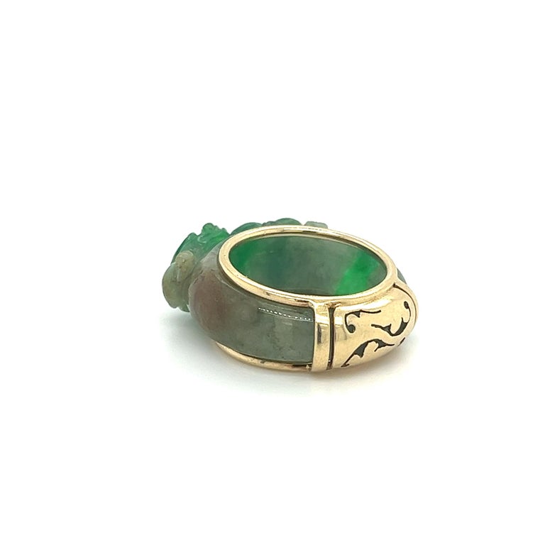 Vintage 14k Yellow Gold Detachable Carved Jadeite Jade Ring For Sale at ...