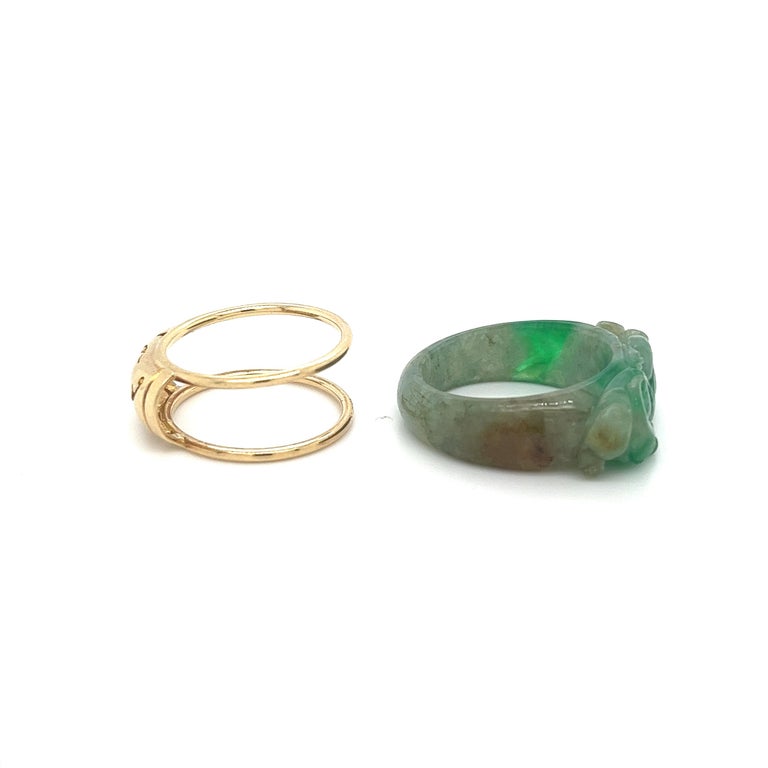 Vintage 14k Yellow Gold Detachable Carved Jadeite Jade Ring For Sale at ...