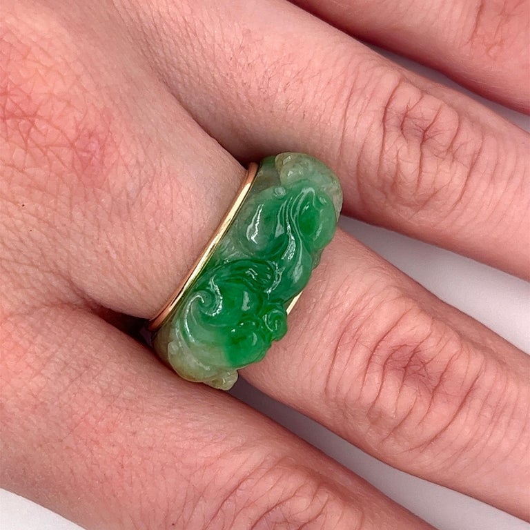 Vintage 14k Yellow Gold Detachable Carved Jadeite Jade Ring For Sale at ...