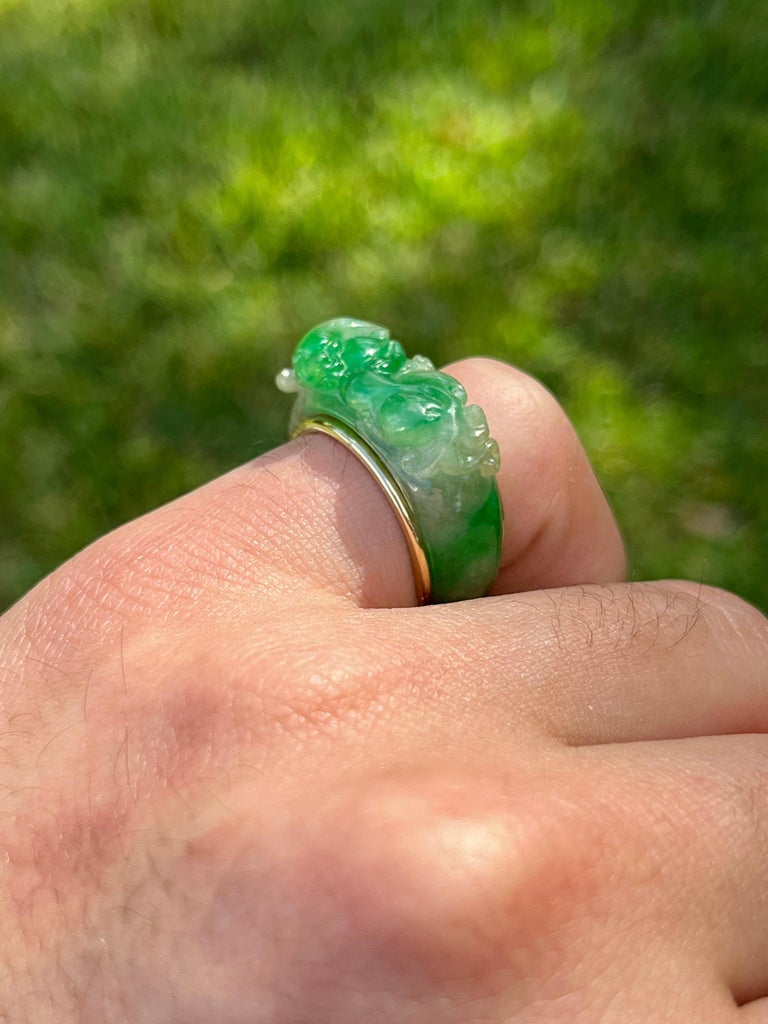 Vintage 14k Yellow Gold Detachable Carved Jadeite Jade Ring For Sale at ...