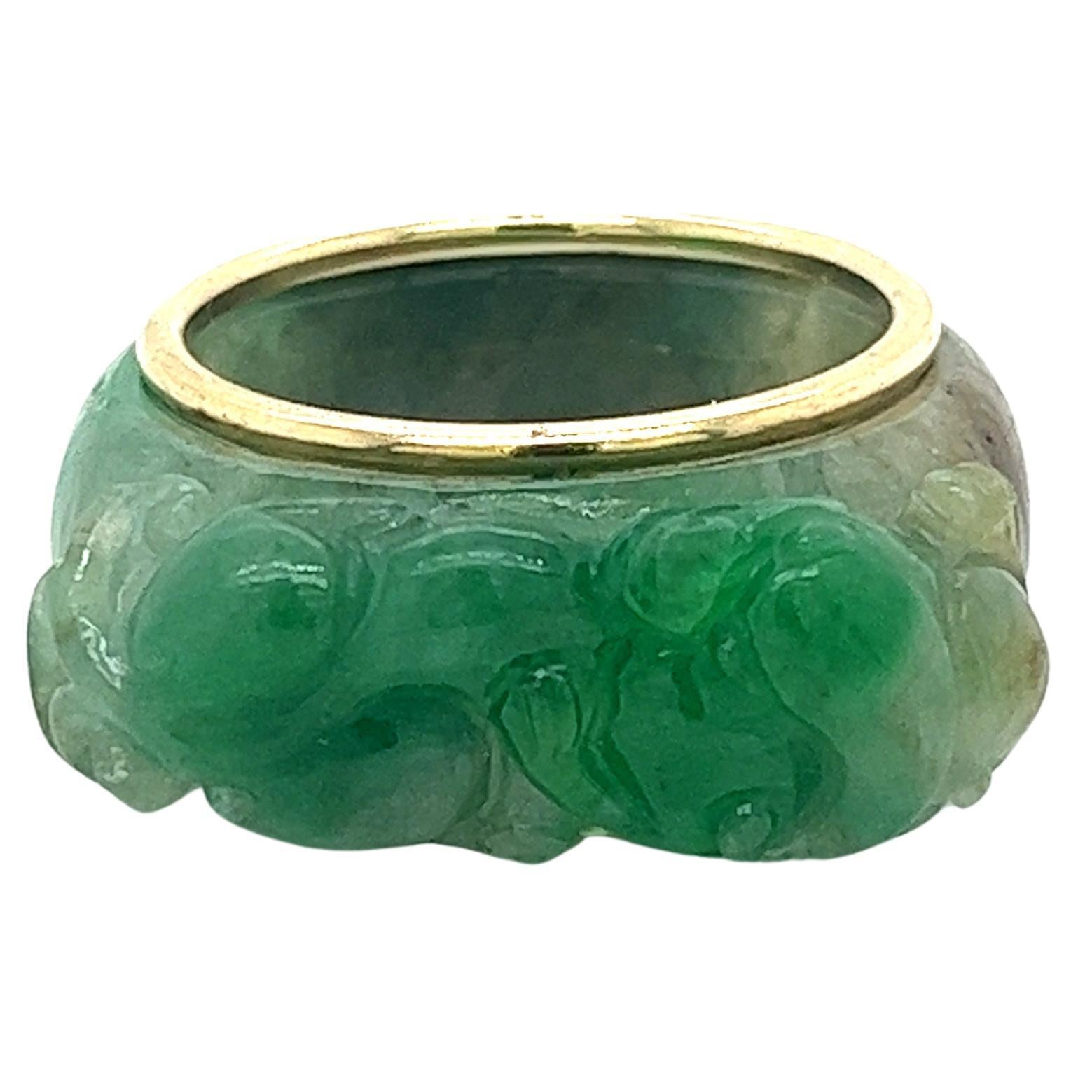 Vintage Detachable 14k Yellow Gold Jadeite Jade Band Pinky Ring For ...