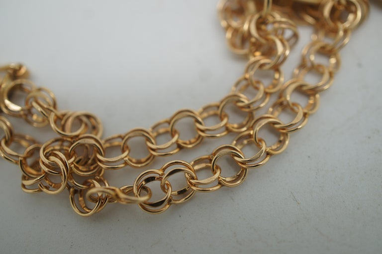 Vintage 14K Yellow Gold Double Link 3 Charm Bracelet Ruby Sapphire 16g ...