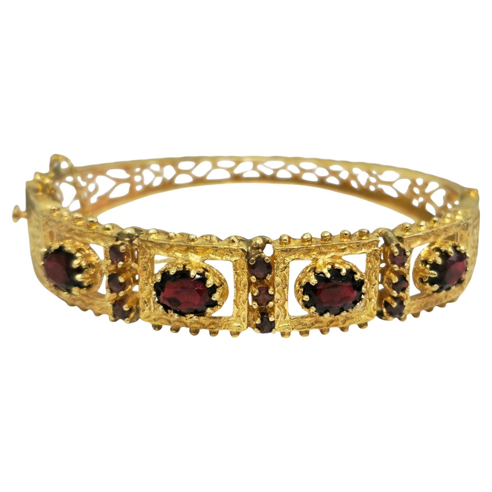 Vintage 14K Gold Garnet and Smoky Quartz Bracelet For Sale at 1stDibs