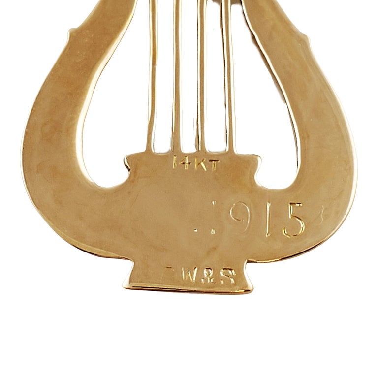 14K Yellow Gold Harp Pendant For Sale at 1stDibs