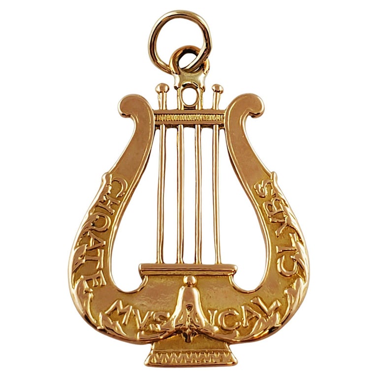 14K Yellow Gold Harp Pendant For Sale at 1stDibs