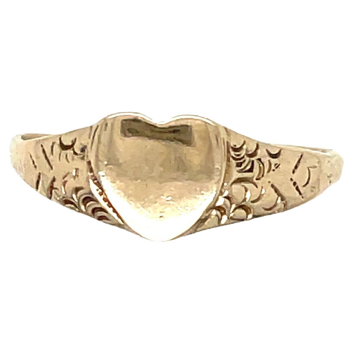 Vintage 14k Yellow Gold Heart Scroll Shoulders Signet Ring For Sale at ...
