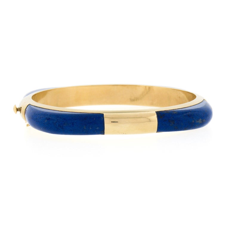 Vintage 14K Yellow Gold Inlaid Set Blue Lapis Hinged Open Bangle ...