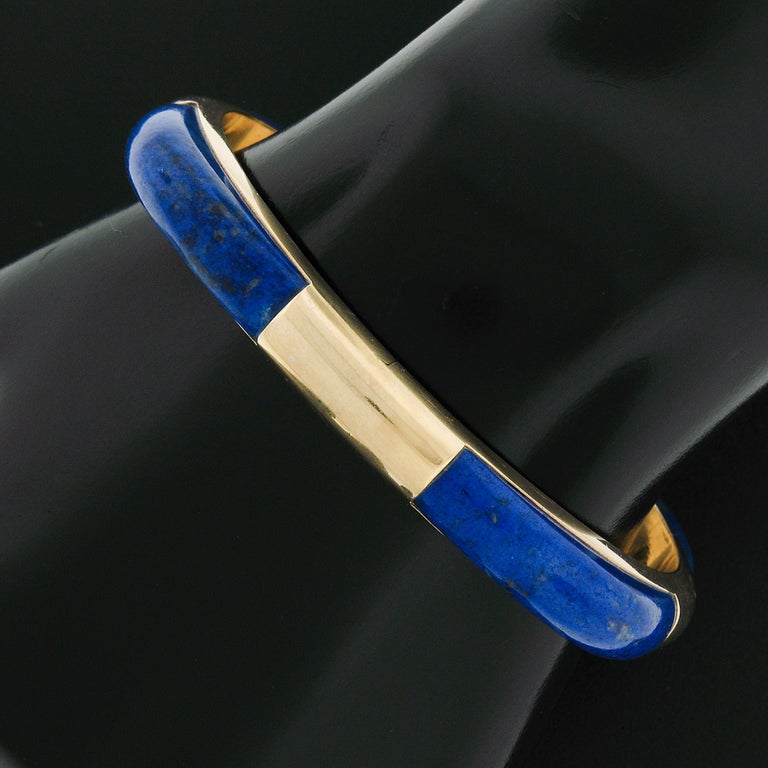 Vintage 14K Yellow Gold Inlaid Set Blue Lapis Hinged Open Bangle ...