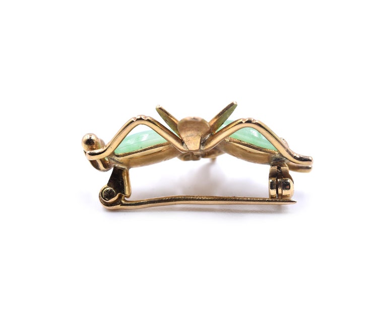 Vintage 14 Karat Yellow Gold Jade Bug Pin at 1stDibs