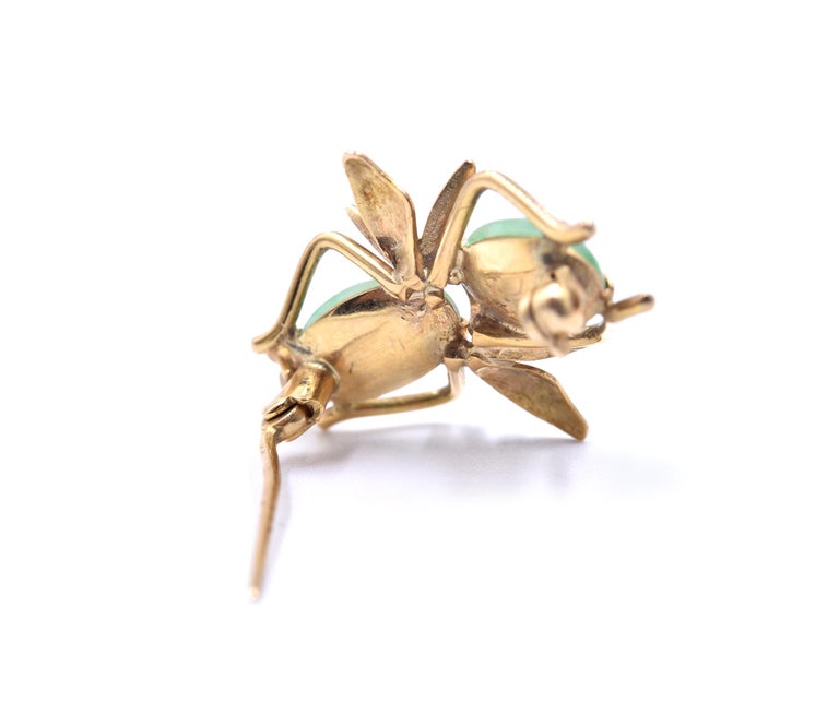Vintage 14 Karat Yellow Gold Jade Bug Pin at 1stDibs