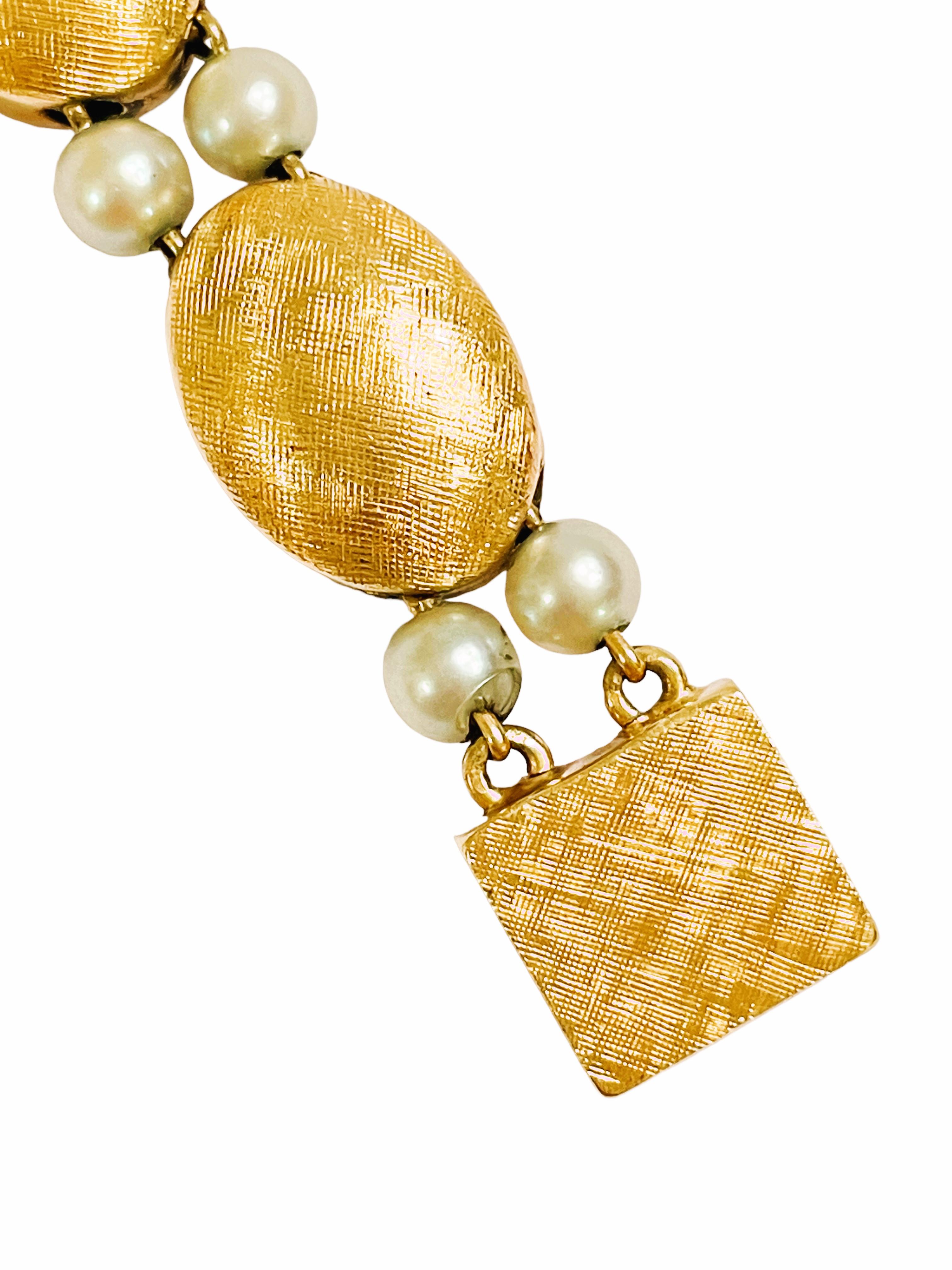 Vintage 14k Yellow Gold Lucien Piccard Brushed Gold Pearl Bracelet w ...