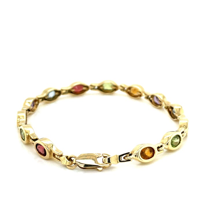 Vintage 14k Yellow Gold Multi Color Gemstone Bezel Bracelet For Sale at ...