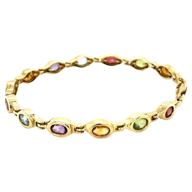 Vintage 14k Yellow Gold Multi Color Gemstone Bezel Bracelet For Sale at ...