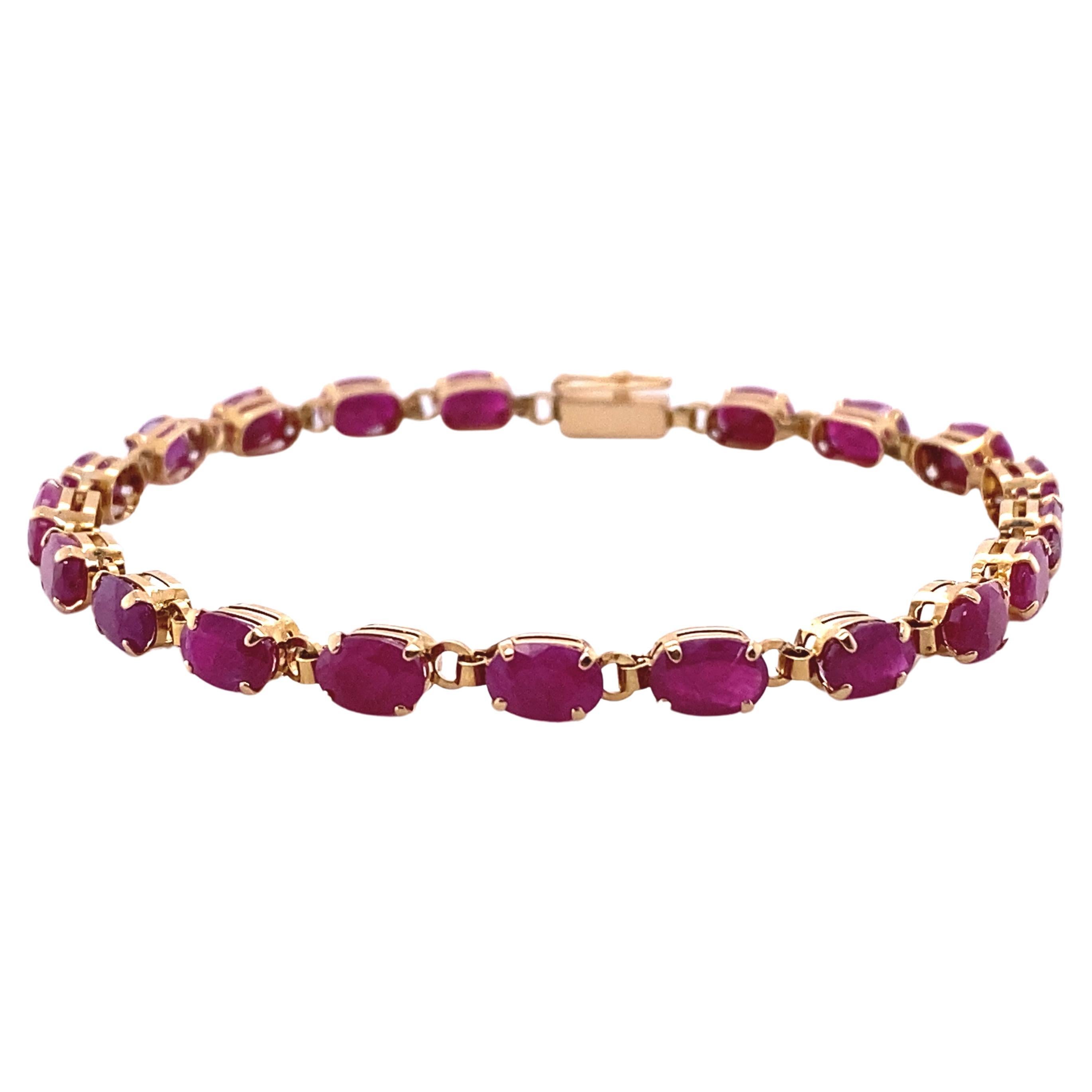 14K Yellow Gold Ruby Diamond Bracelet For Sale at 1stDibs
