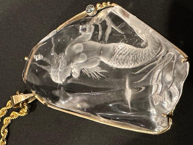 Vintage 14k Yellow Gold Rockcrystal Mermaid Figurine Pendant Glam Blue ...