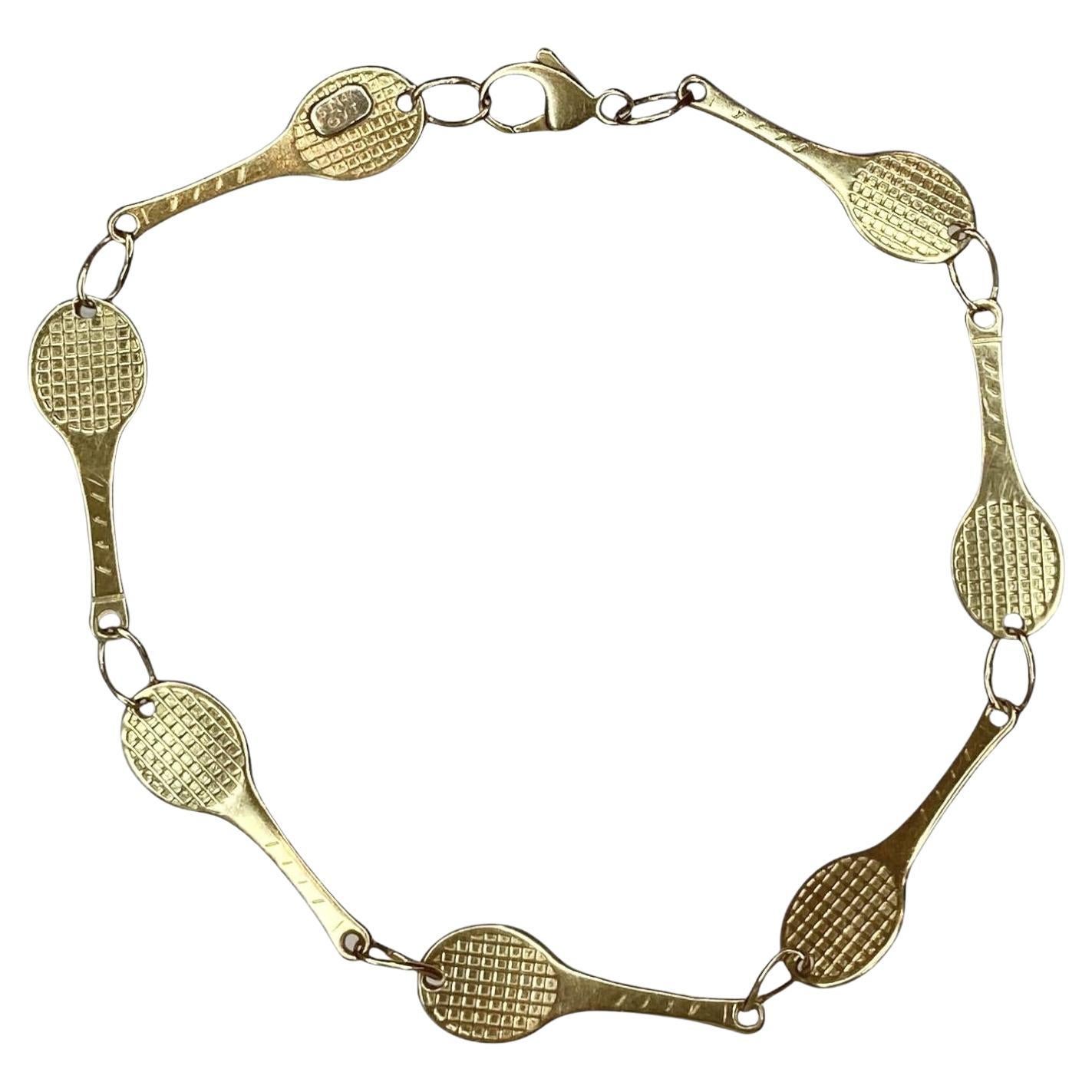 Vintage 14K Yellow Gold Tennis Racket Bracelet For Sale at 1stDibs