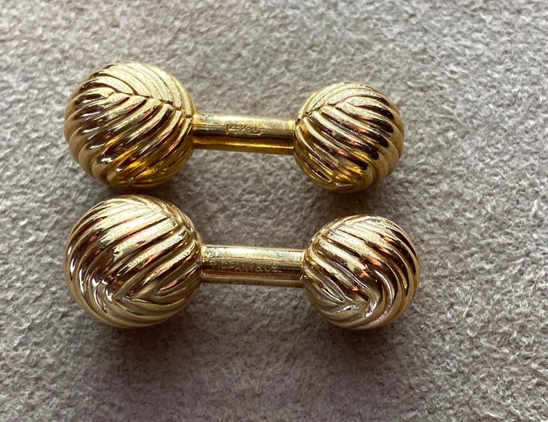 Vintage 14 Karat Yellow Gold Tiffany Barbell Cufflinks For Sale at 1stDibs