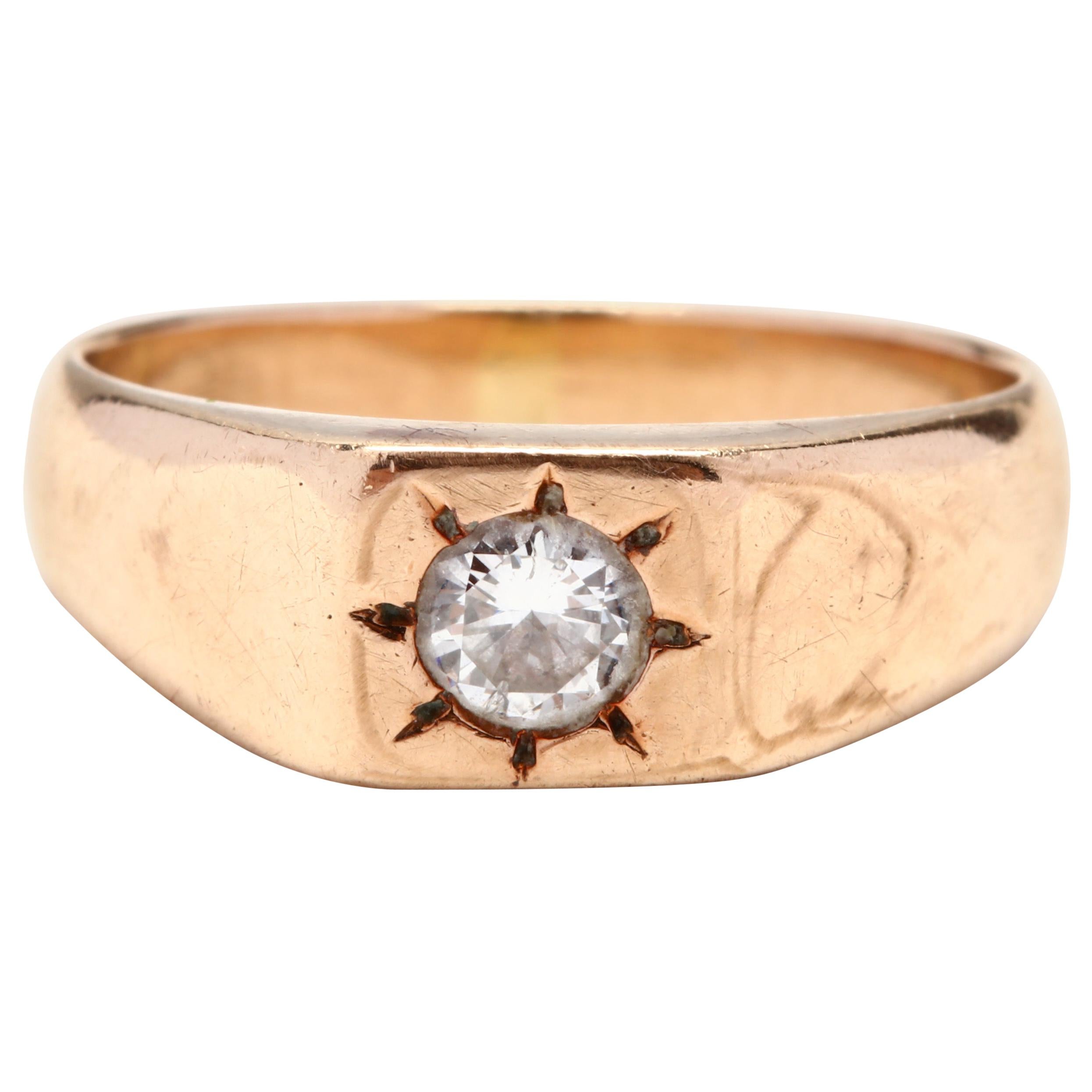 Vintage Red Enamel Diamond Signet Ring at 1stdibs