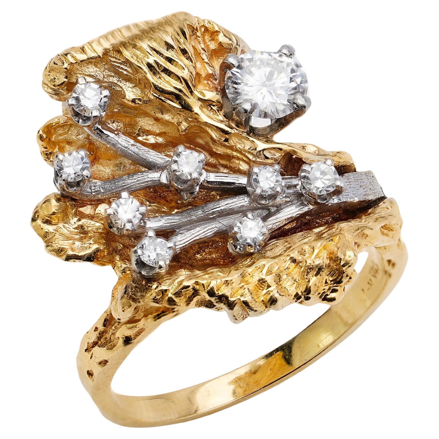 Vintage 14 Karat Gold Diamond Victorian Flower Floral Ring For Sale at ...
