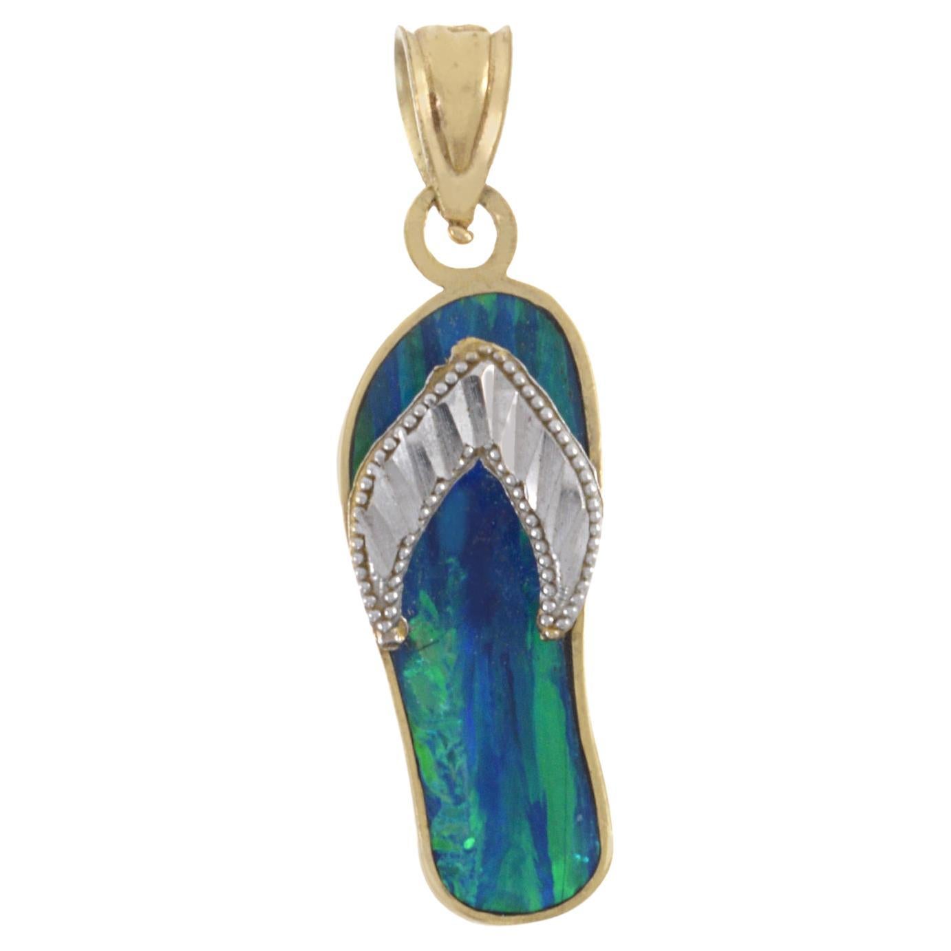 Vintage 14KT Two Tone Gold Opal Sandal Charm/Pendant For Sale at 1stDibs