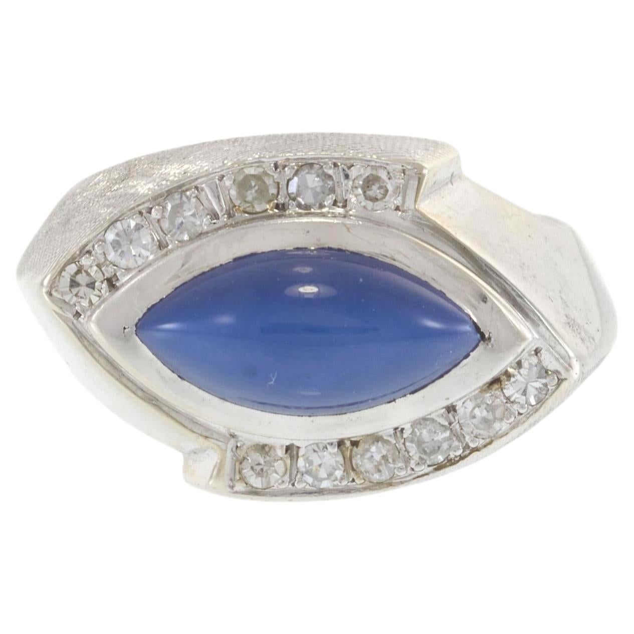 Vintage 14KT White Gold Blue Star Sapphire and Diamond Ring 1.80CT For ...