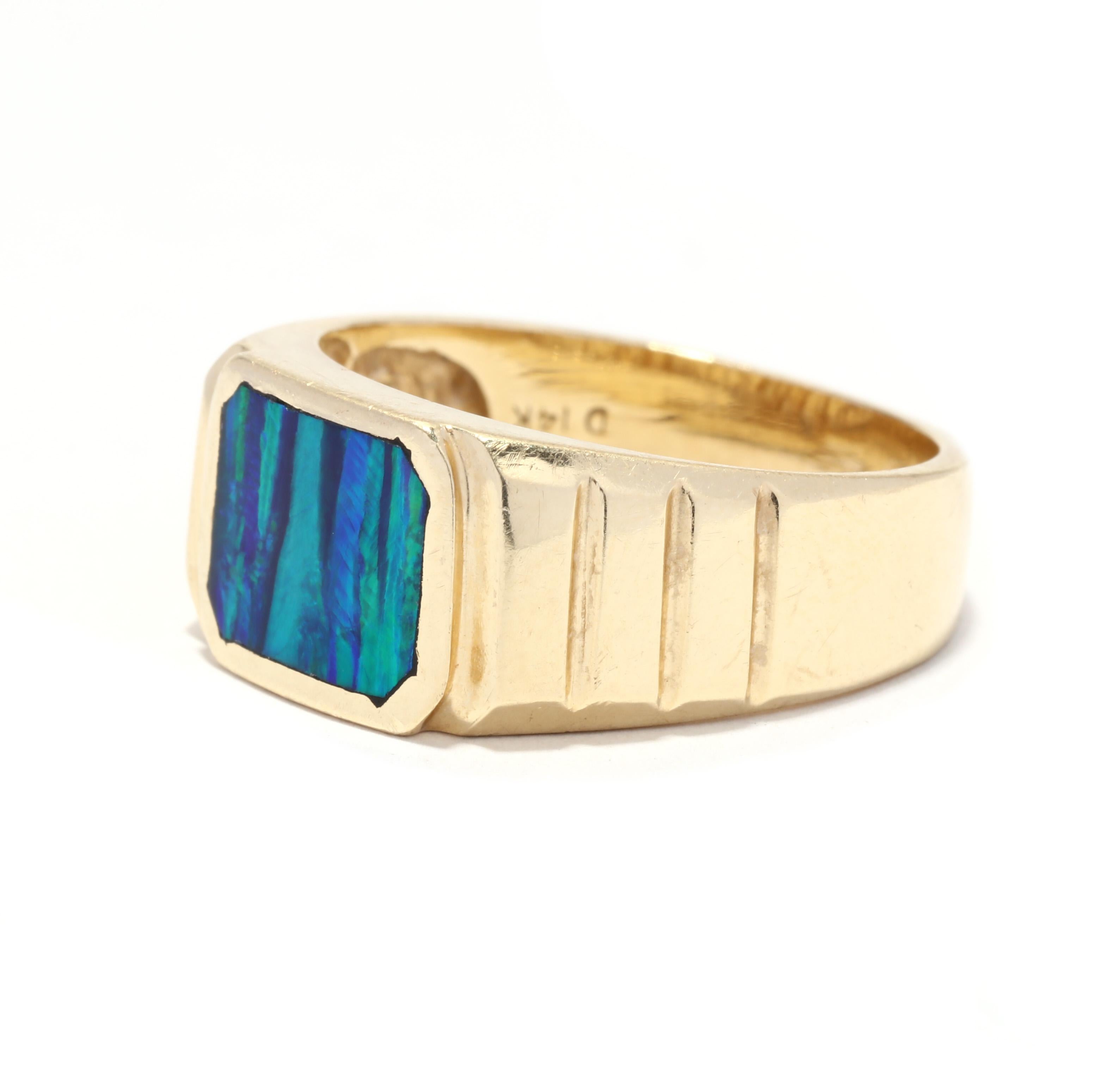 Vintage 14KT Yellow Gold Black Opal Signet Ring, Gent's Opal Ring at ...