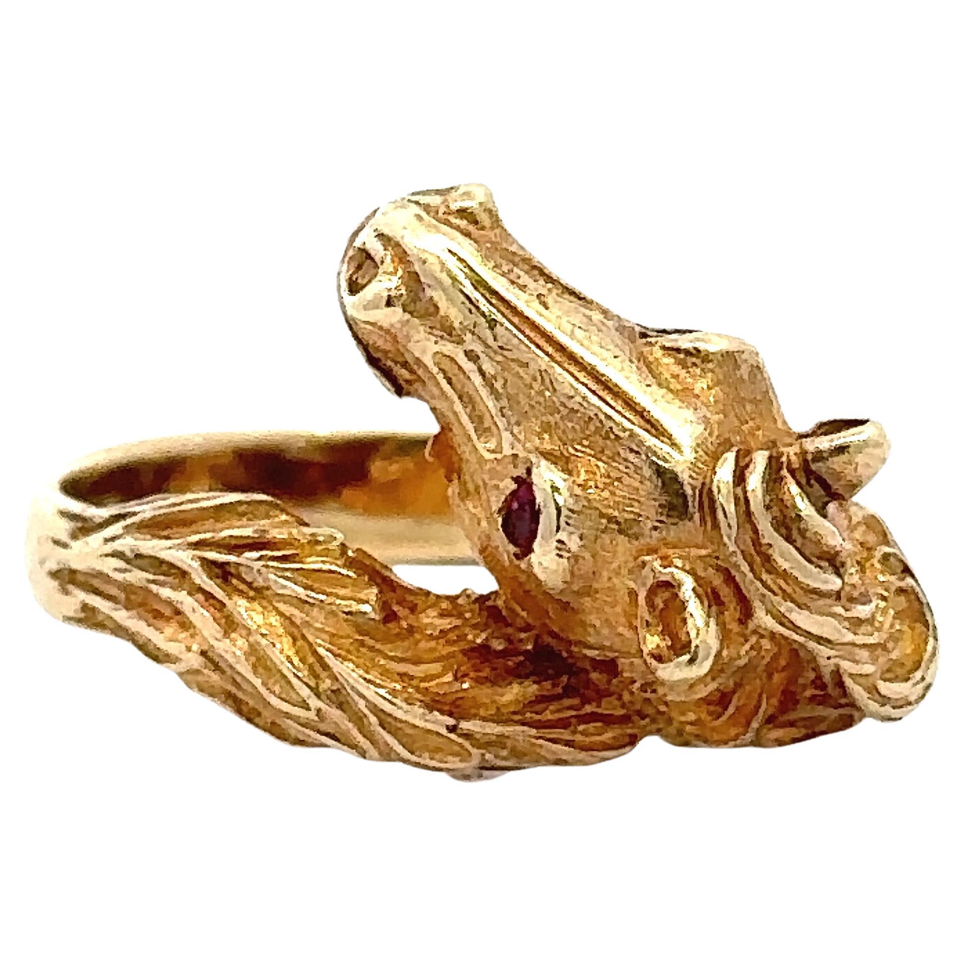 Vintage 14KT Yellow Gold Horse Ring For Sale at 1stDibs