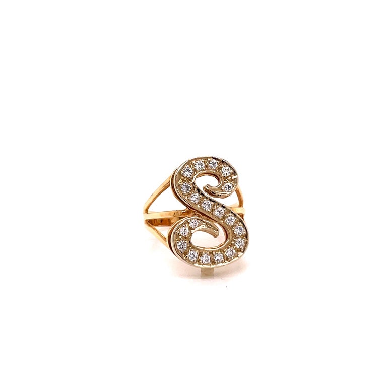 Vintage 14KY Diamond Initial ‘S’ Ring at 1stDibs