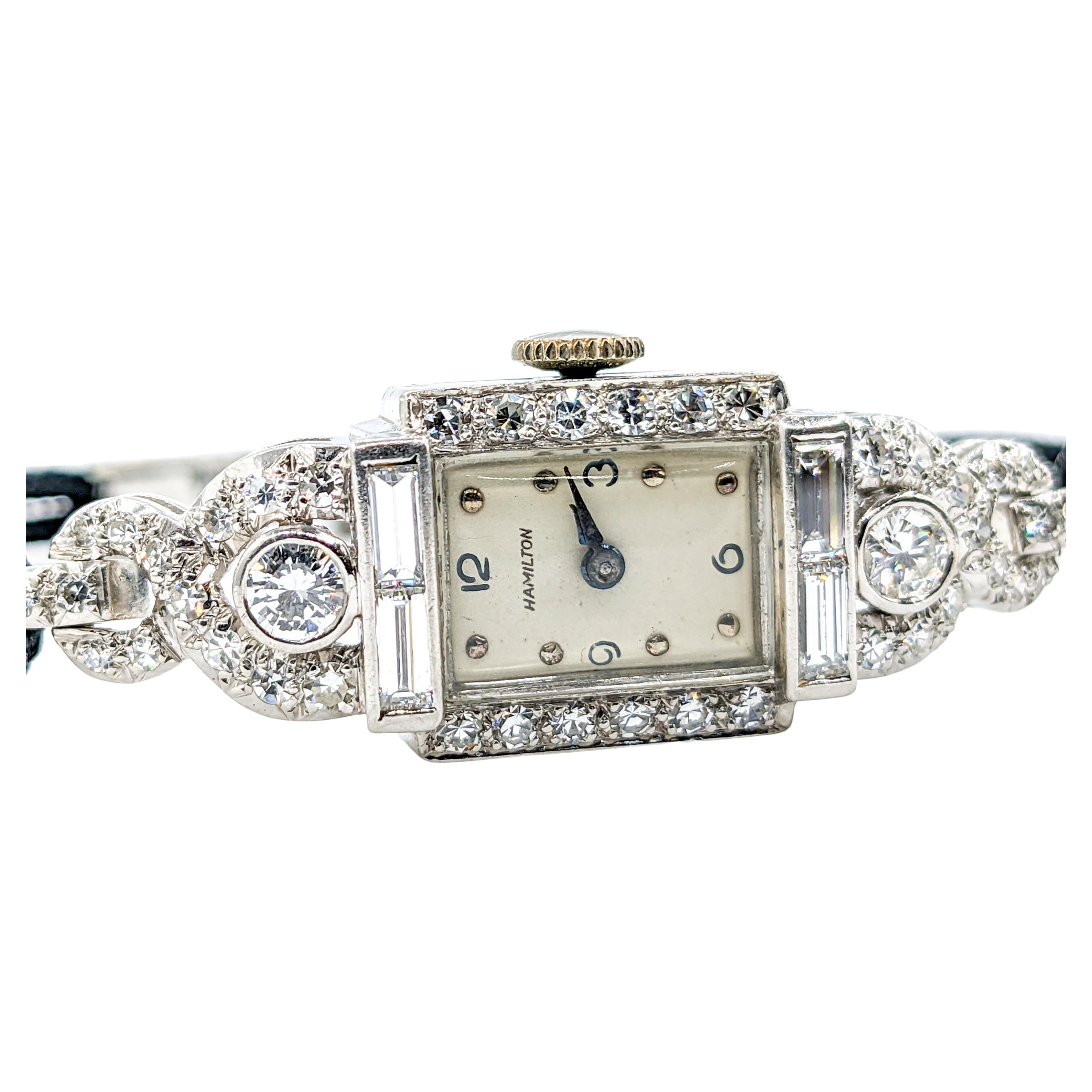 Vintage 1.50ctw Diamond Hamilton Watch in Platinum For Sale at 1stDibs