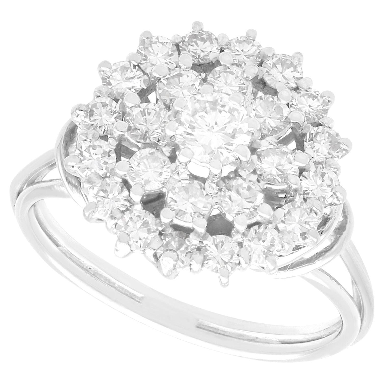 Vintage 1950s Diamond and White Gold Cluster Ring For Sale at 1stDibs