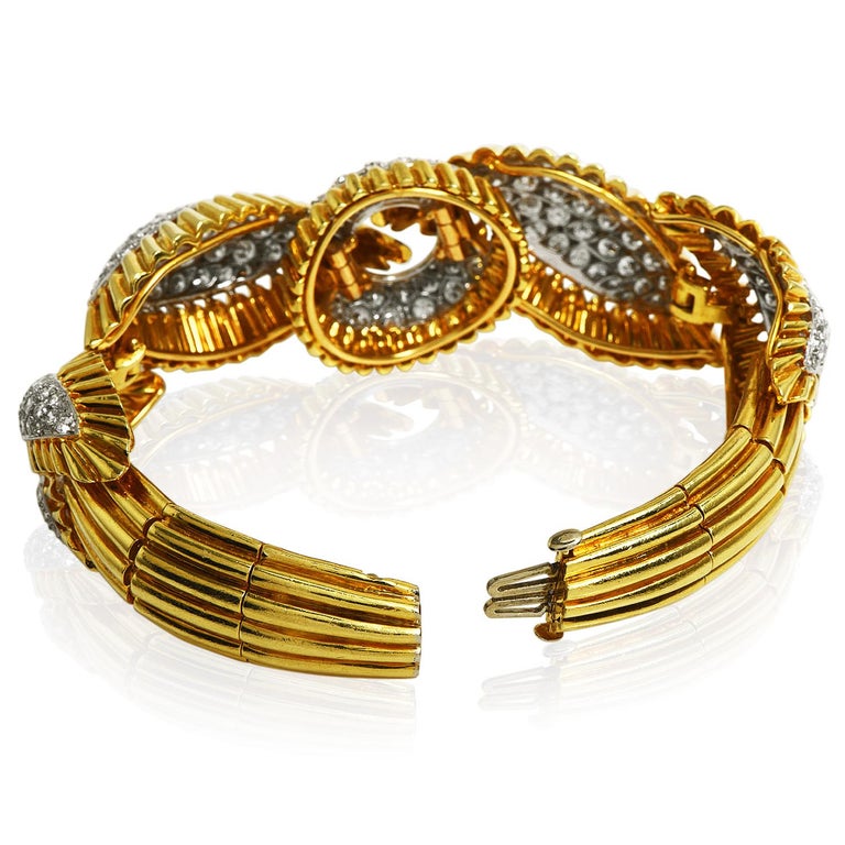 Vintage 15.70cts Diamond Platinum 18K Yellow Gold Pave Cluster Link ...