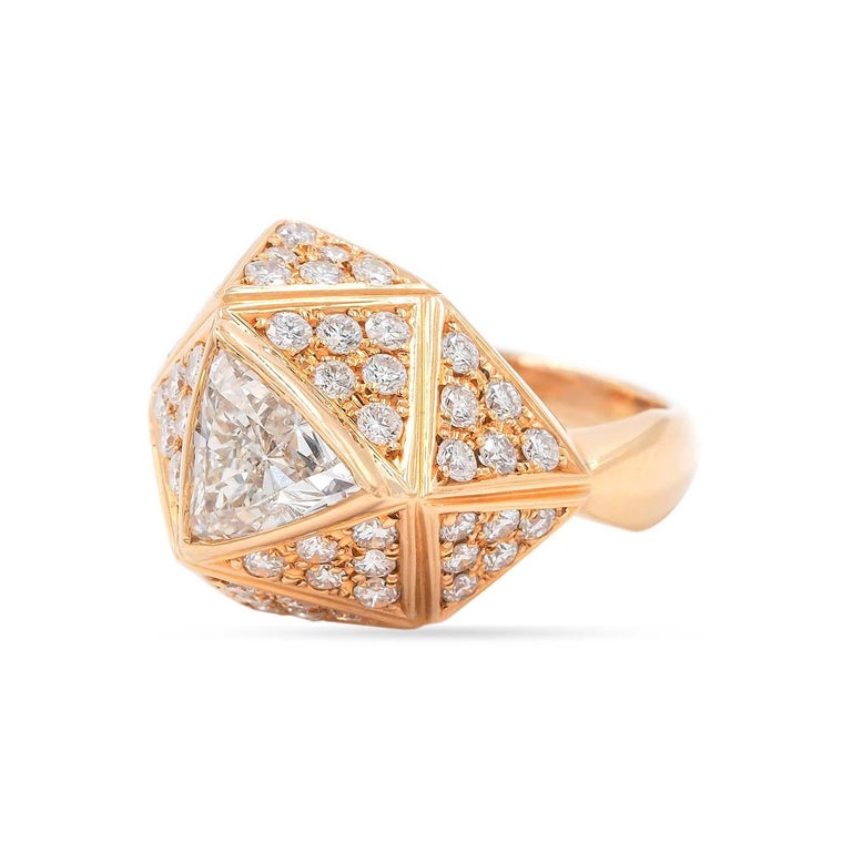 Vintage 1.60 Carat Triangular Brilliant Cut Diamond Geometric Dome Ring ...