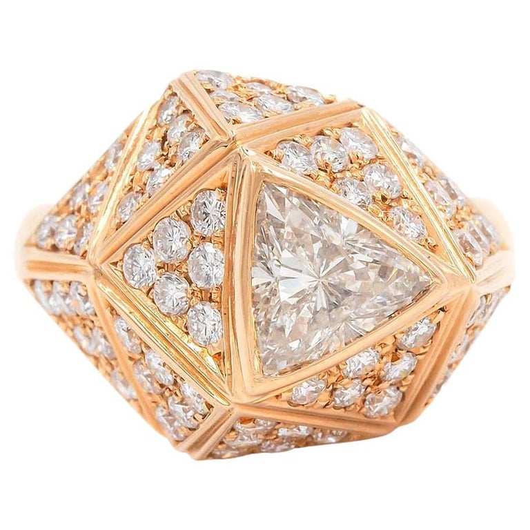 Vintage 1.60 Carat Triangular Brilliant Cut Diamond Geometric Dome Ring ...