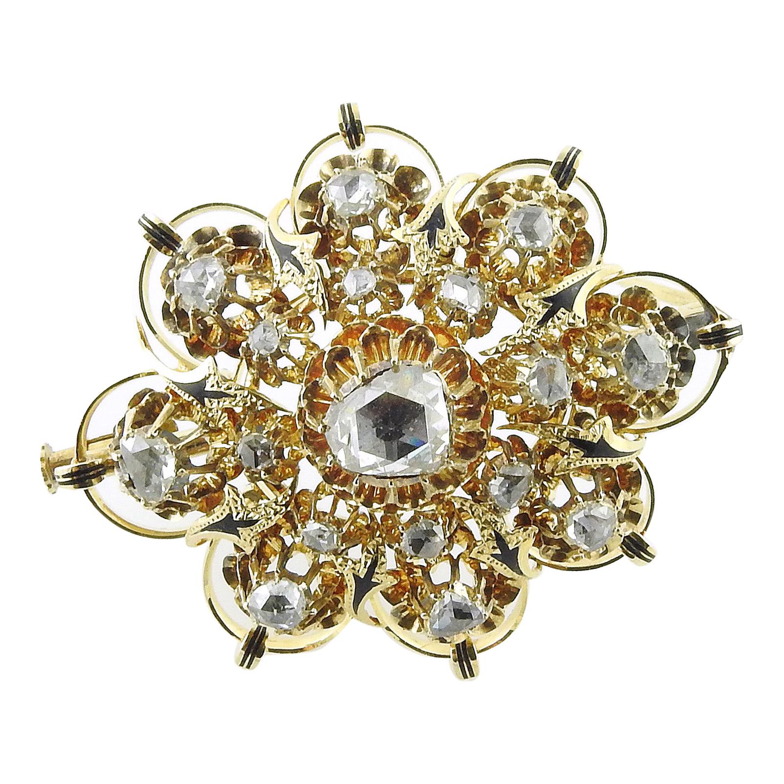 After Franz Xavier Zirnkilton Diamond Gold Rose Brooch Pin at 1stDibs