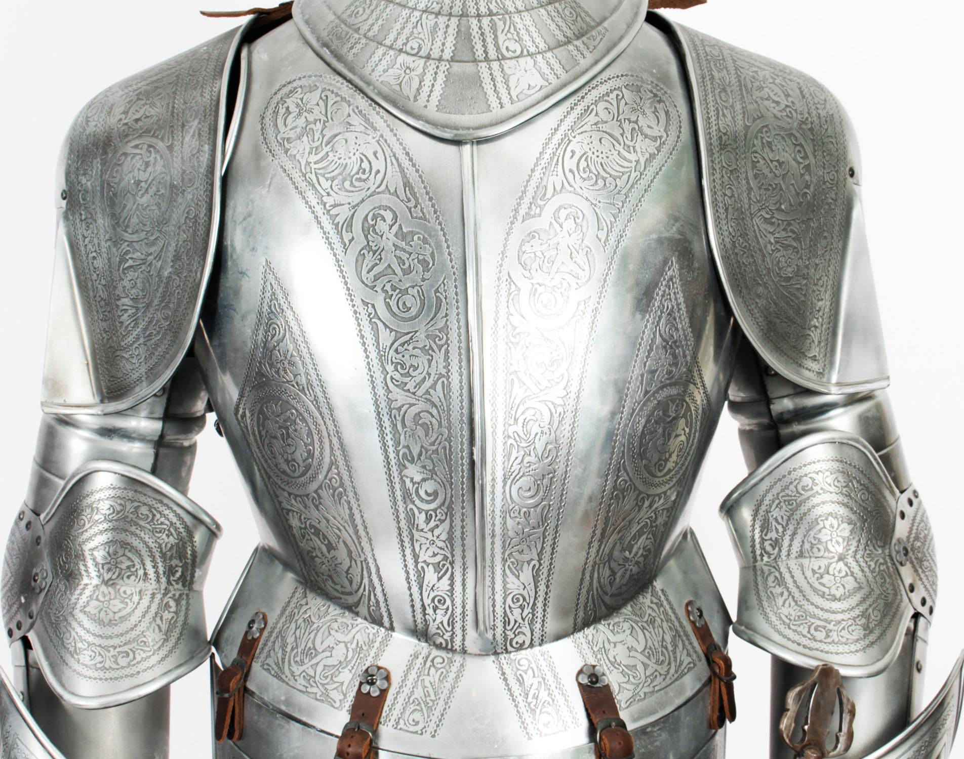 Vintage 16th C Style Complete Suit of Armour Engraved Mid 20th For Sale ...