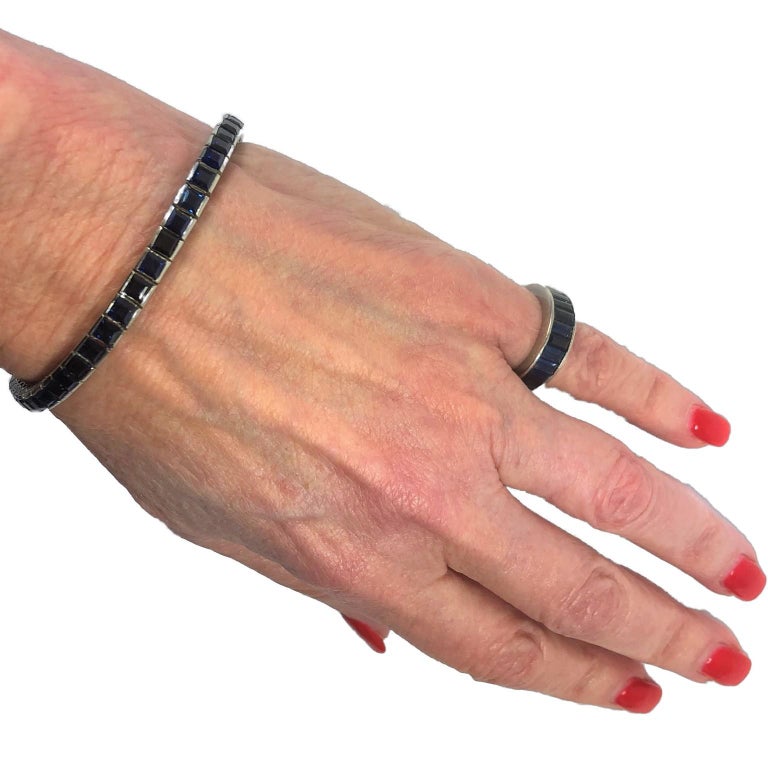 Vintage 17 Carat Sapphire Straight Line Bracelet in Platinum For Sale ...