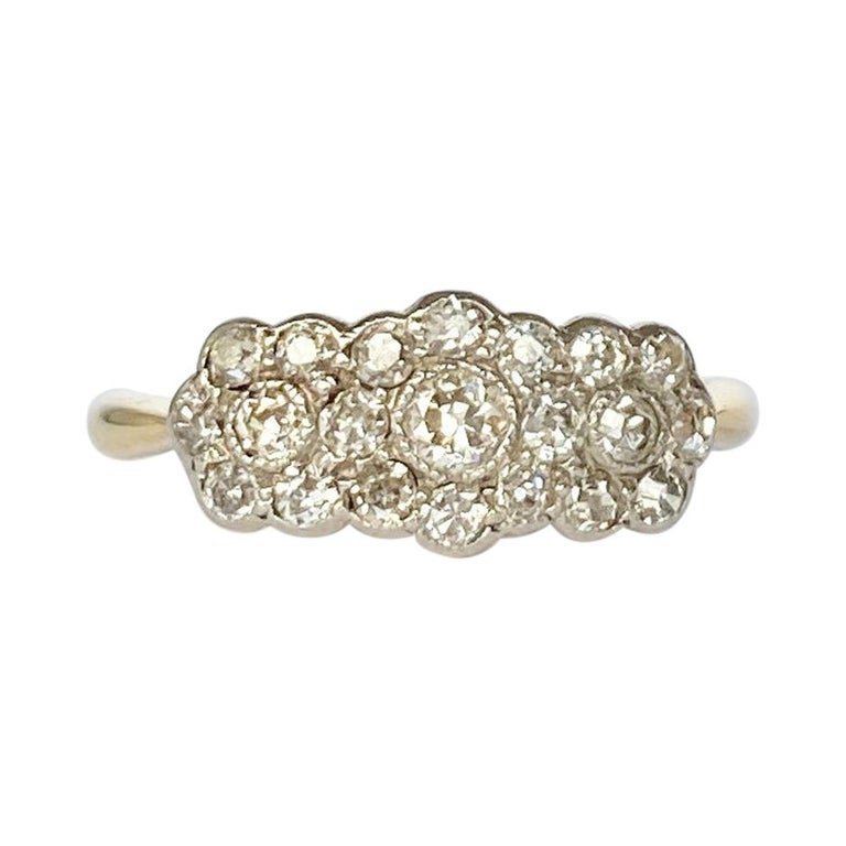 Vintage 18 Carat Gold and Platinum Triple Cluster Diamond Ring For Sale ...