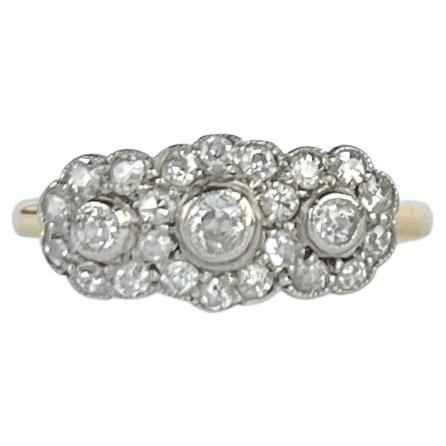 Vintage 18 Carat Gold and Platinum Triple Cluster Diamond Ring For Sale ...