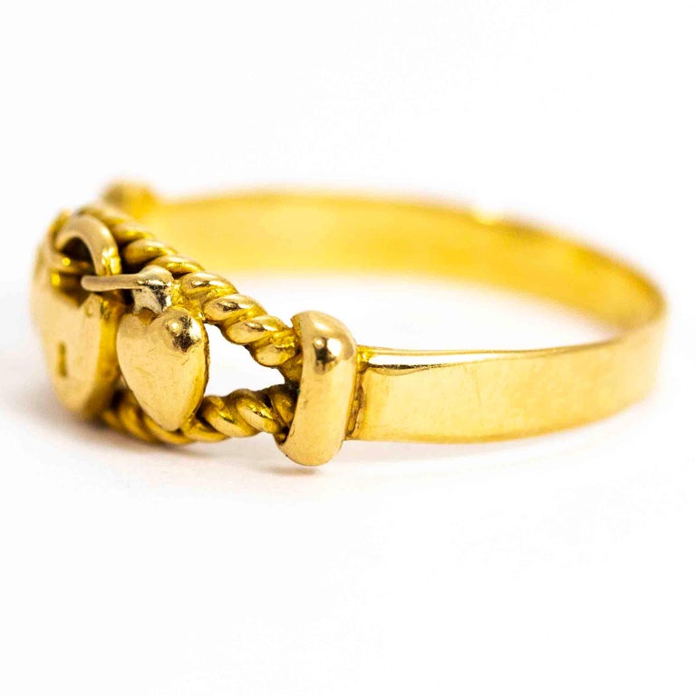 Vintage 18 Carat Gold Heart Padlock Ring at 1stDibs