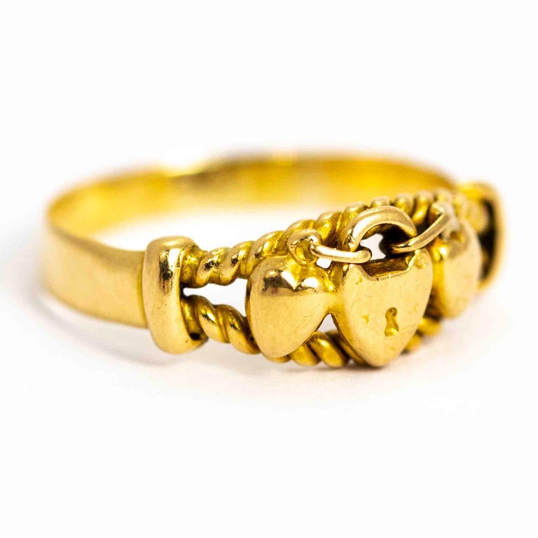 Vintage 18 Carat Gold Heart Padlock Ring at 1stDibs