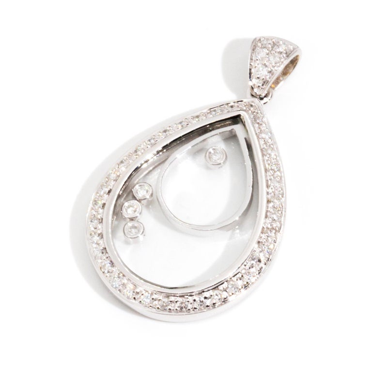 Vintage 18 Carat White Gold Double Teardrop Floating Diamond Pendant ...